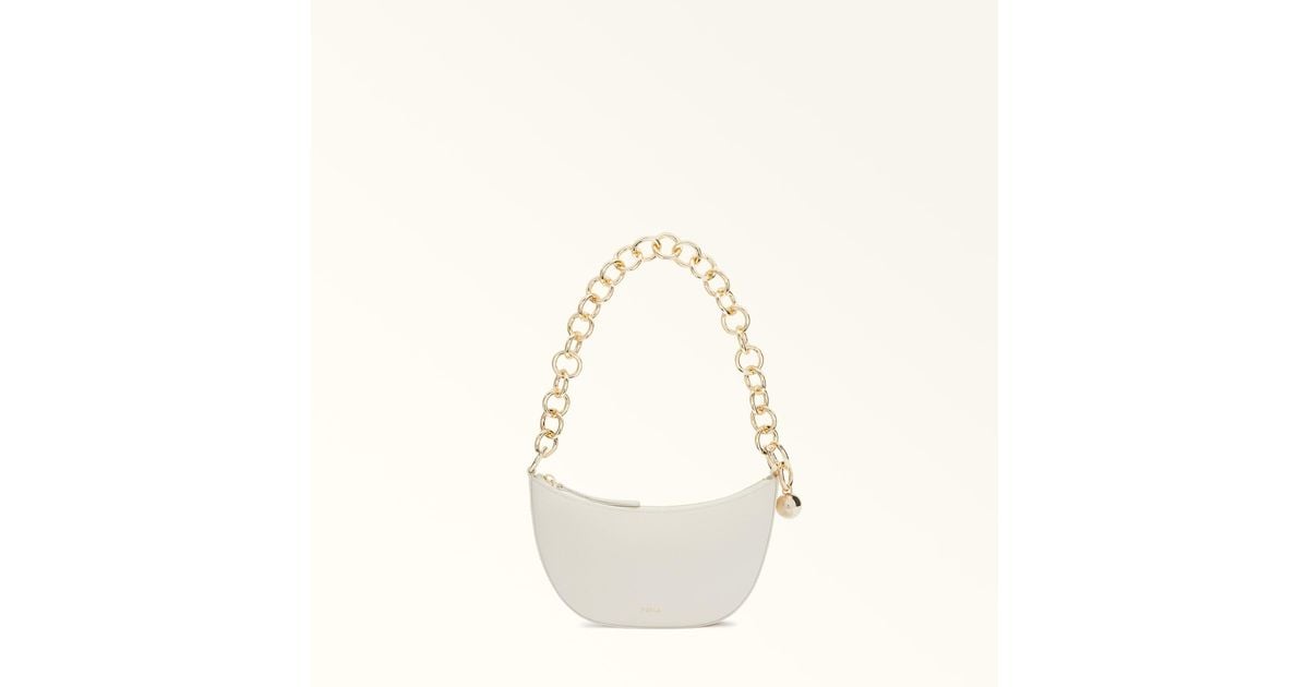 Furla Sfera Mini Bag Panna Textured Leather + Metal Chain in Natural | Lyst