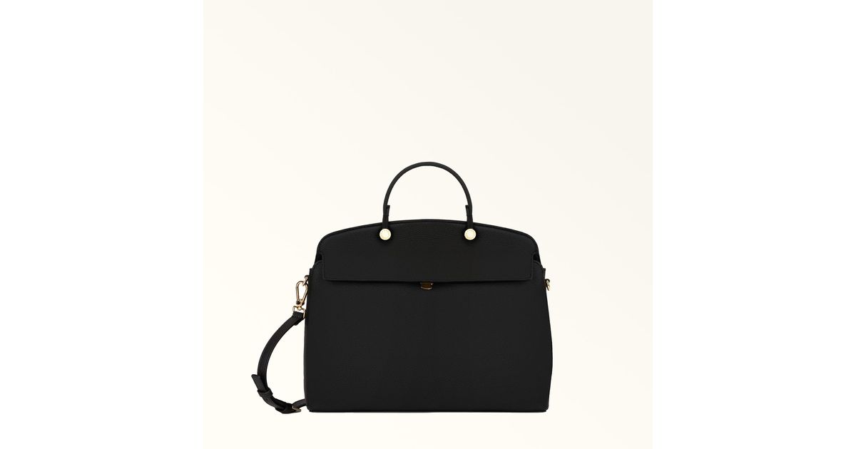 Furla My Piper Top Handle Nero Grained Leather in Black | Lyst