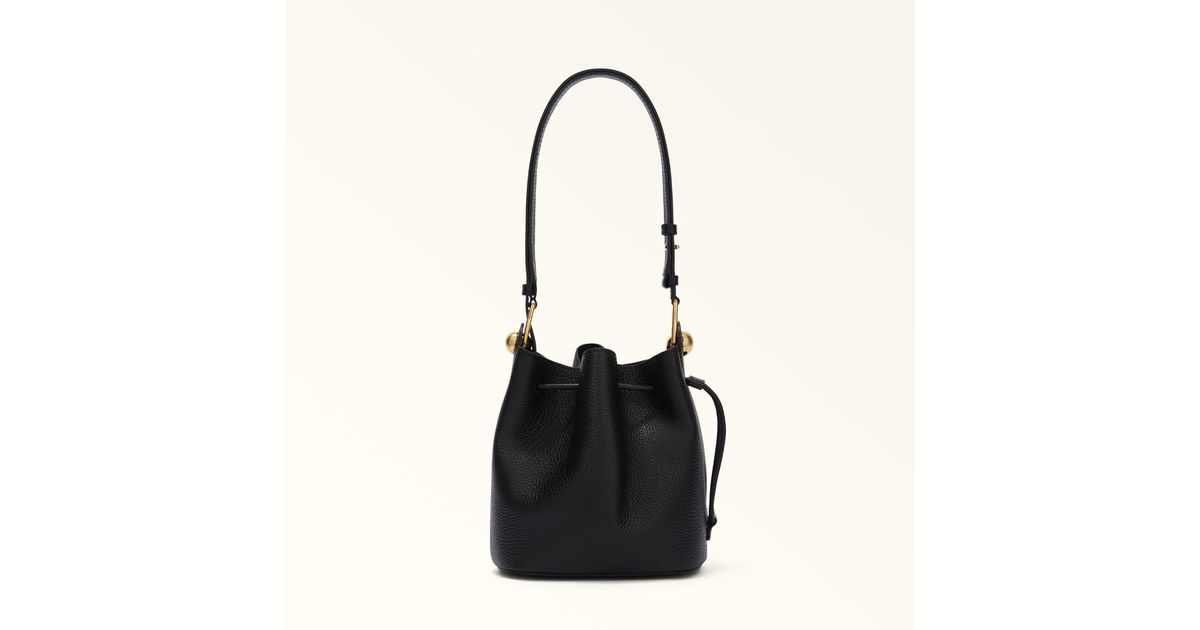 Furla Sfera Bucket Bag Mini Nero Grained Calf Leather + Soft Calf ...