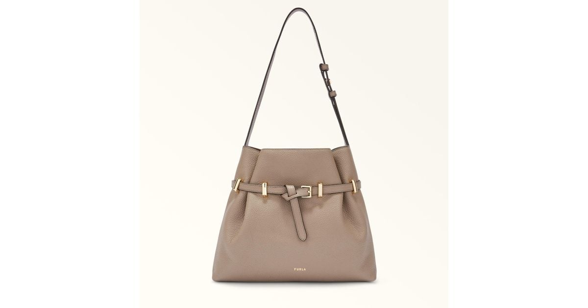 Furla Aura Bucket Bag Stucco Keria Grained Calf Leather in Natural | Lyst