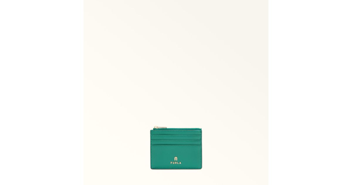 Furla Camelia Card Case Jade Textured Leather in Green | Lyst UK