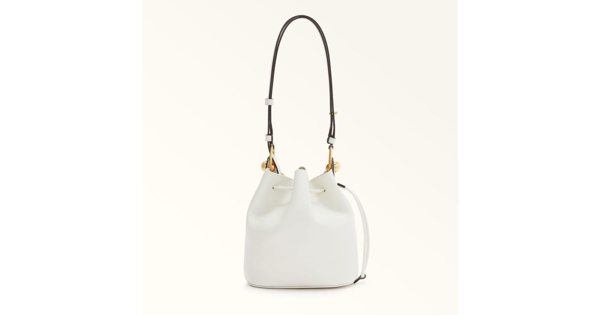 Furla Sfera Bucket Bag Mini Panna Grained Calf Leather + Soft Calf ...