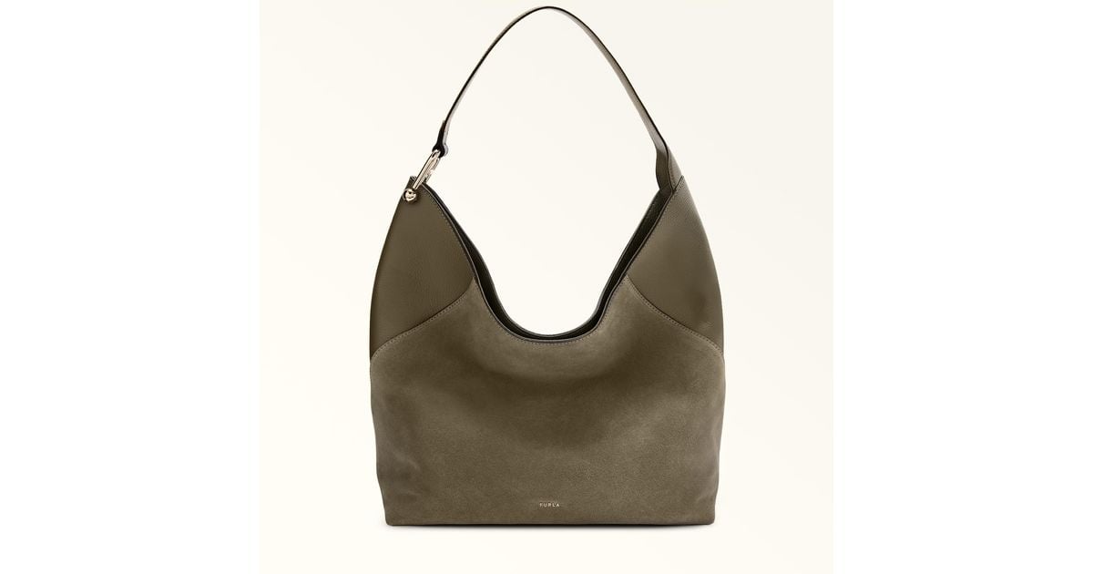 Furla Lara Shoulder Bag Toni Sage Suede + Grained Calf Leather in Green ...