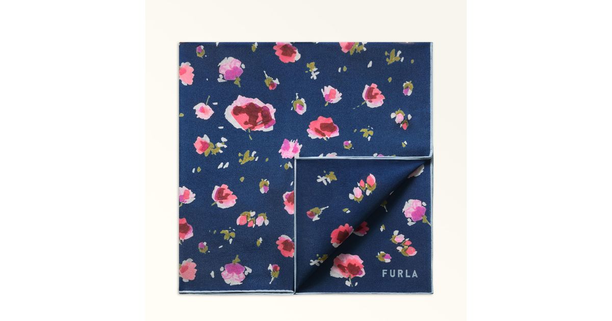 Furla Daisy Carré Toni Crepe Satin With Scattered Floral Print in Blue ...
