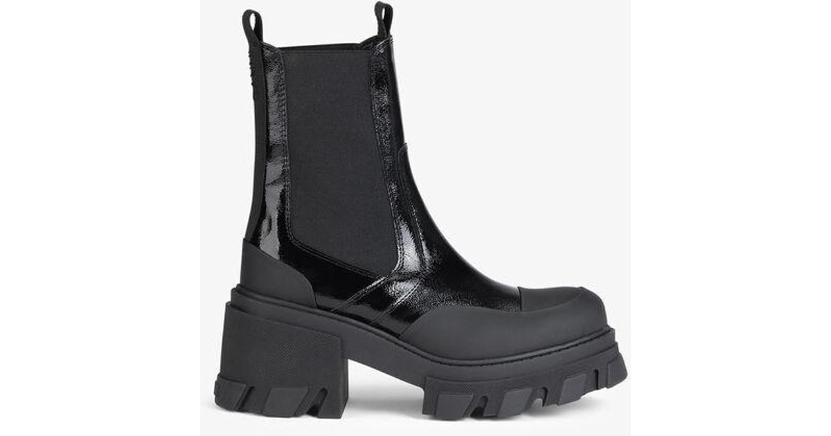 Ganni Cleated Platform Mid Chelsea Boots in Black | Lyst