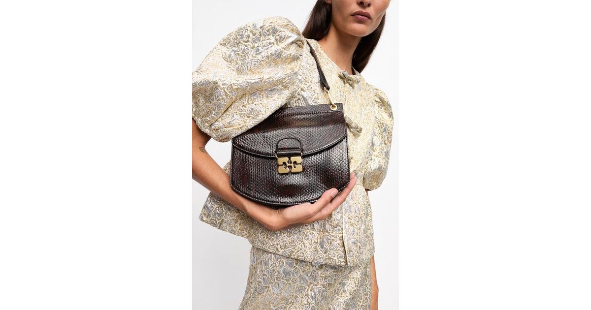 Ganni Burgundy Snake Small Apo-G Bag in Grey | Lyst UK