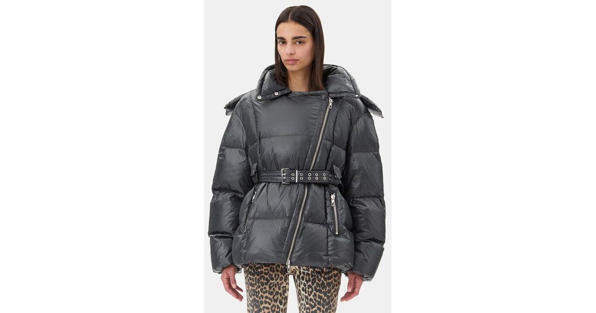 Ganni Shiny Nylon Puffer Jacket in Gray | Lyst
