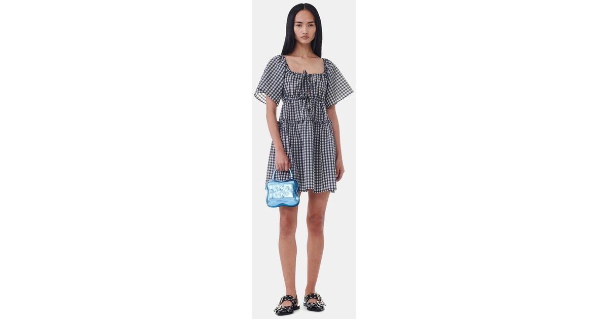 Ganni Seersucker Check Mini Layer Dress in Blue | Lyst