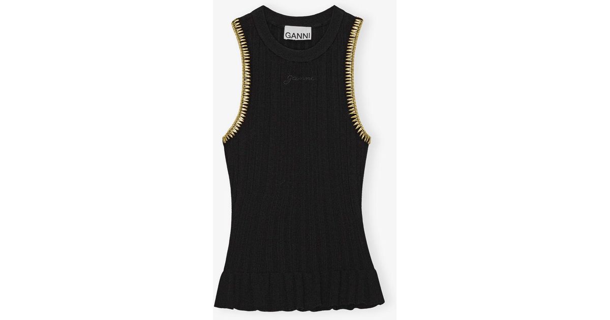 Ganni Ribbed Tank Top in Black | Lyst UK