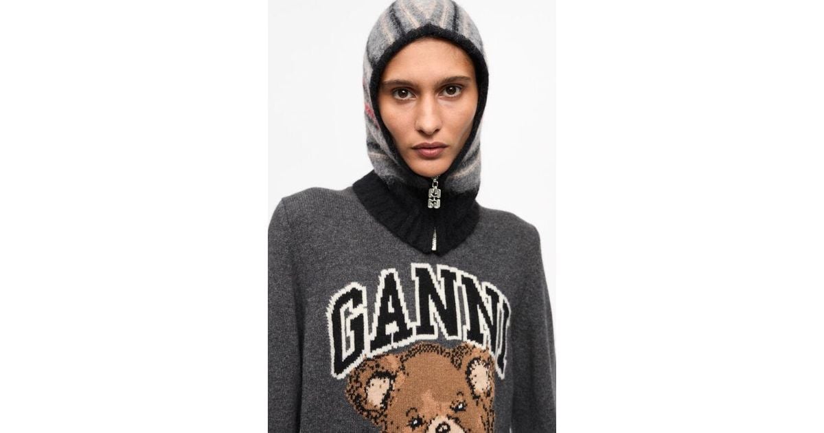 Ganni Striped Soft Wool Balaclava in Black | Lyst UK