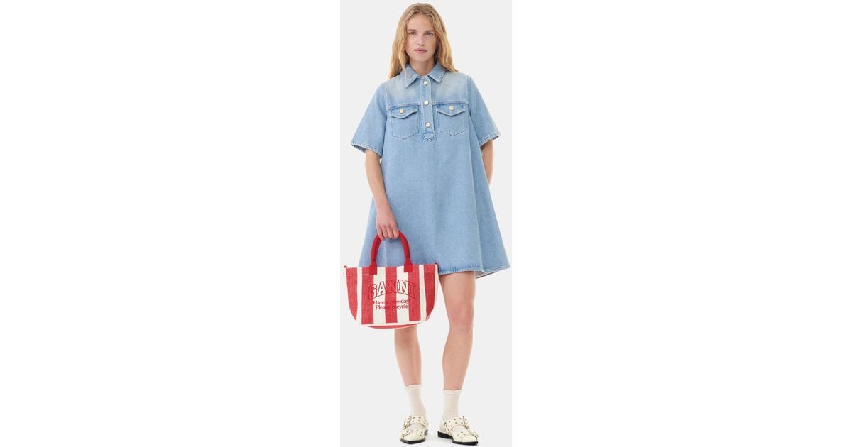 Ganni Light Denim Mini Dress in Blue | Lyst