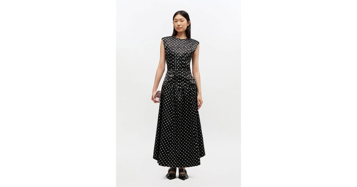 Ganni Polka-Dot Satin Corset Skirt in White | Lyst UK