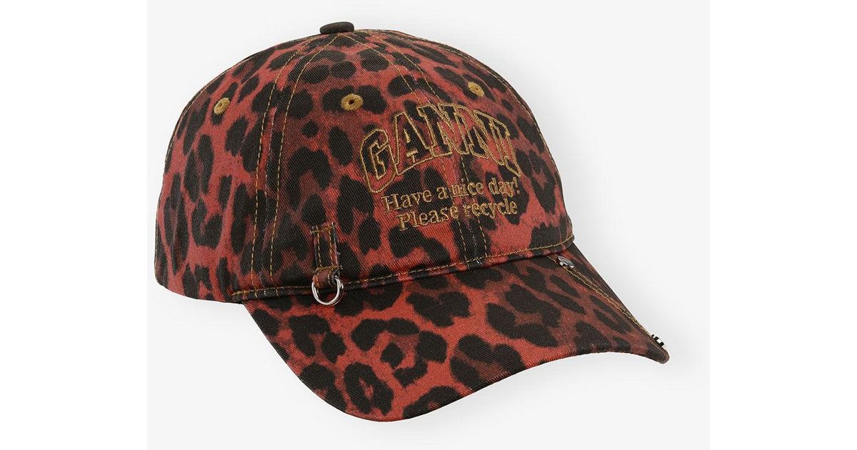 Ganni Leopard Cap in Brown | Lyst UK
