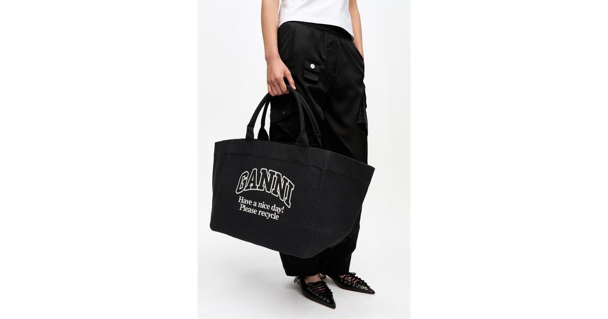 Ganni Xxl Canvas Tote Bag in Black | Lyst