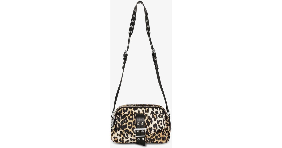 Ganni Leopard Print Nylon Camera Bag in White | Lyst UK