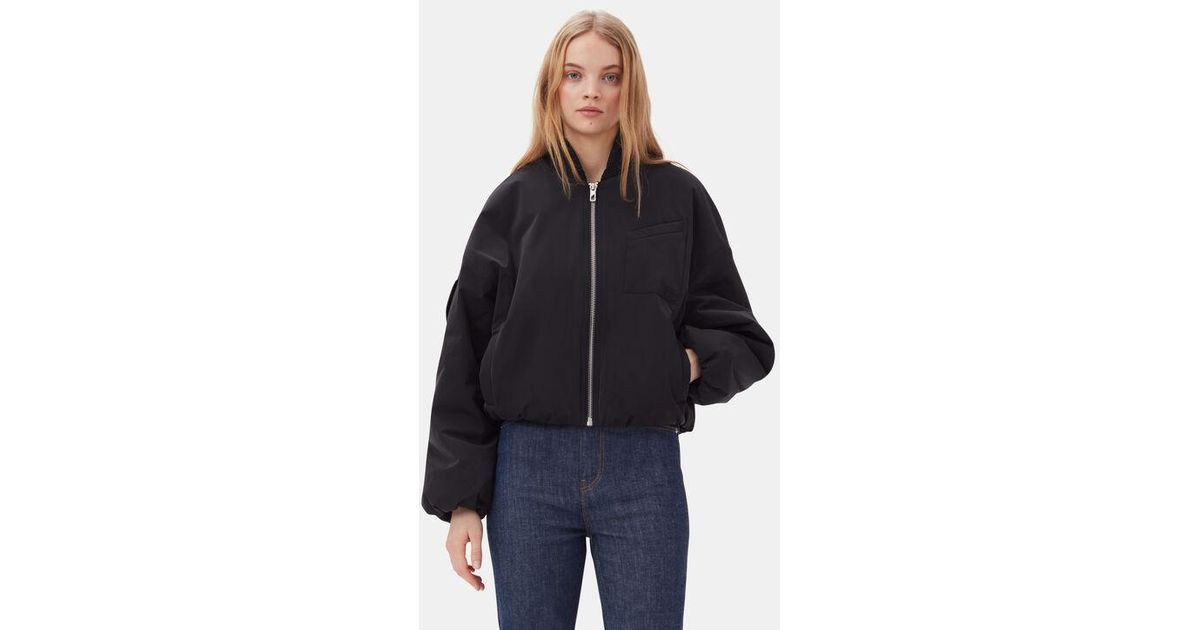 Ganni Twill Oversized Short Bomber Jacket in Blue | Lyst