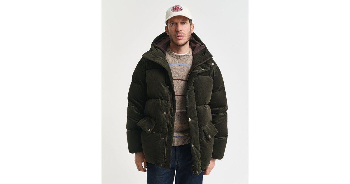 GANT Corduroy Down Puffer Jacket in Black for Men | Lyst UK