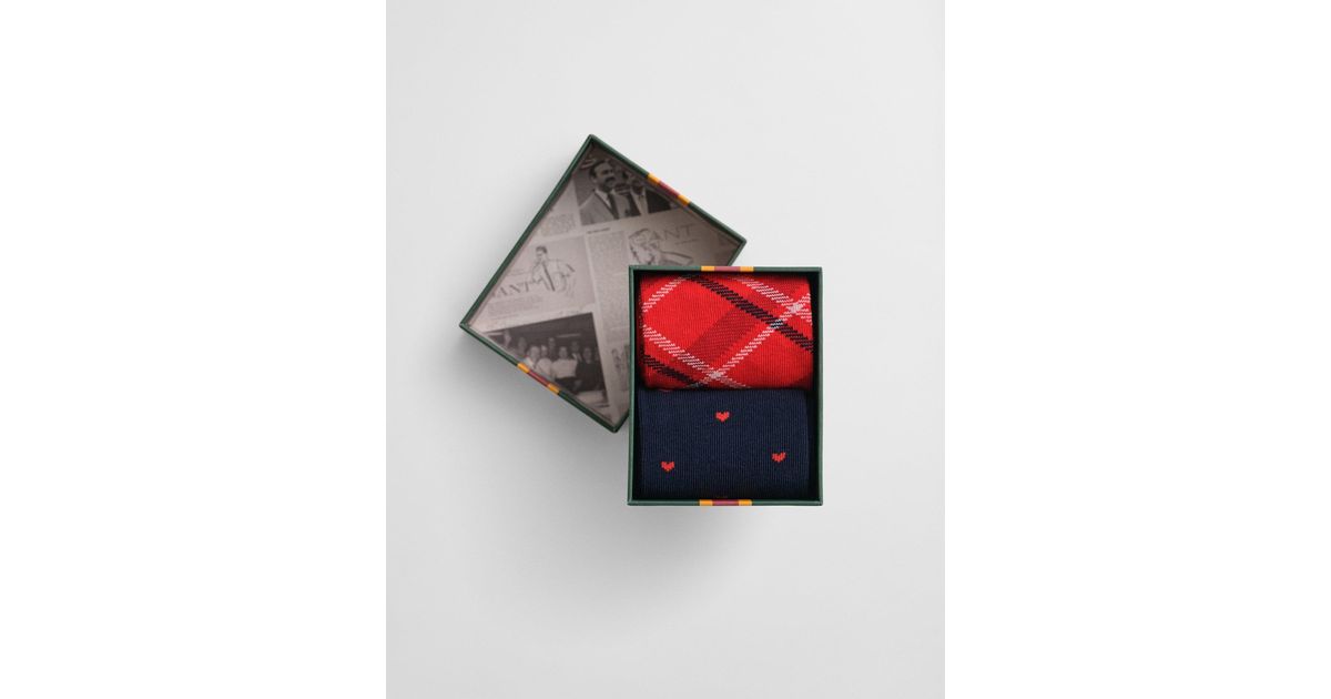 GANT 2-Pack Check & Heart Socks Gift Box Bold in Red | Lyst UK