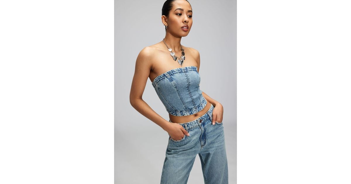Garage Denim Seamed Tube Top in Blue | Lyst