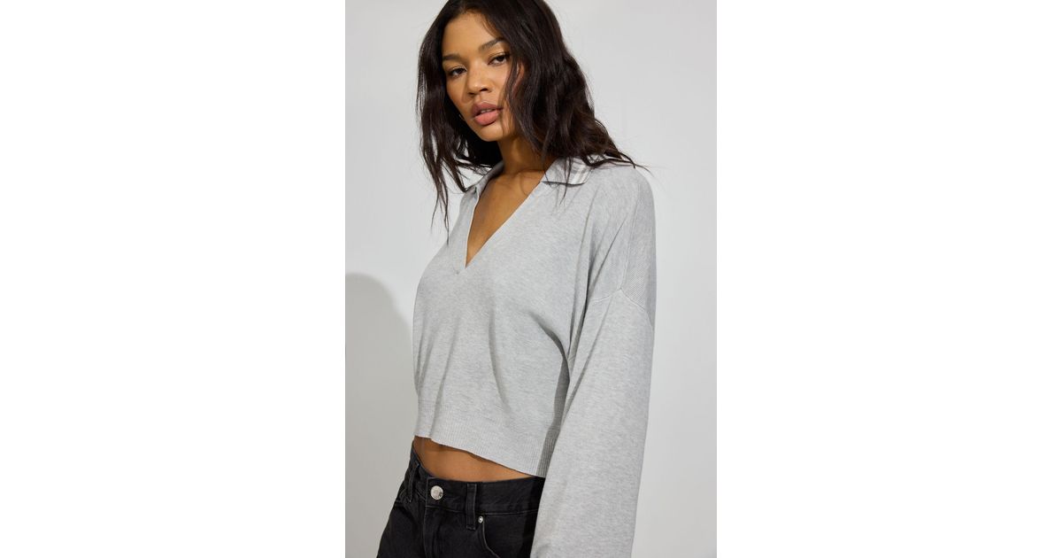 Garage Cropped Boxy Polo Top in Gray | Lyst