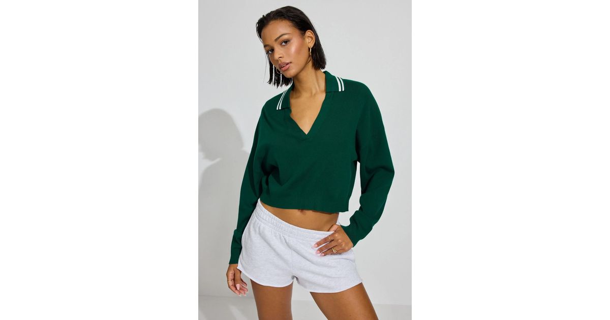 Garage Cropped Boxy Polo Top in Green | Lyst