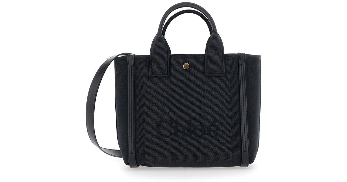 Chloé 'Carry Small' Handbag With Front Logo Print in Black | Lyst UK