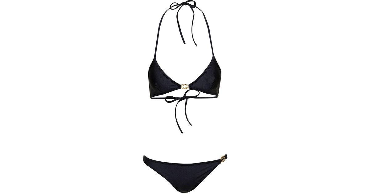 Gucci Bikini With Interlocking G Detail In Jersey In White Lyst
