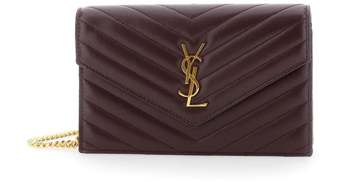 Saint Laurent Bordeaux Mini Bag With Cassandre Plaque On The Front And Chain-Link Shoulder Strap ...