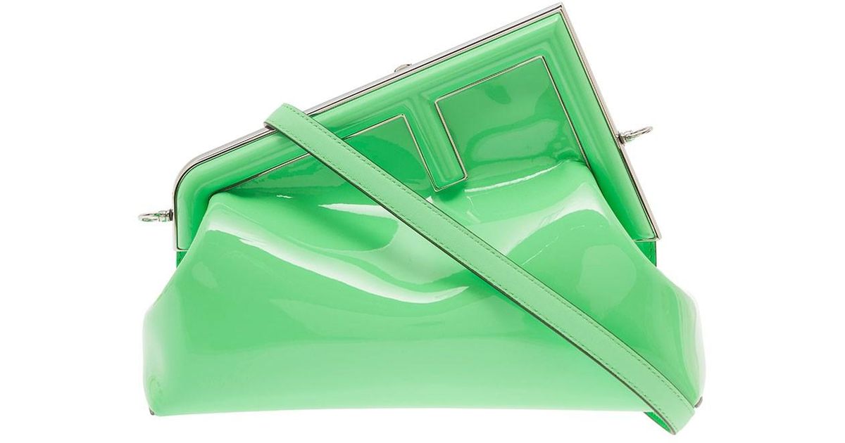 Fendi ' First Midi' Mint Handbag With Oversized Metal F Clasp In Patent ...