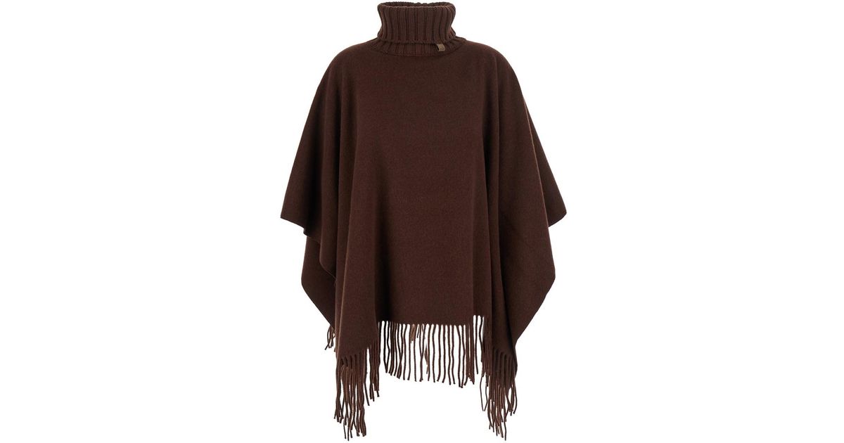 Fabiana Filippi Cape With High Neck And Fringed Hem in Brown | Lyst UK