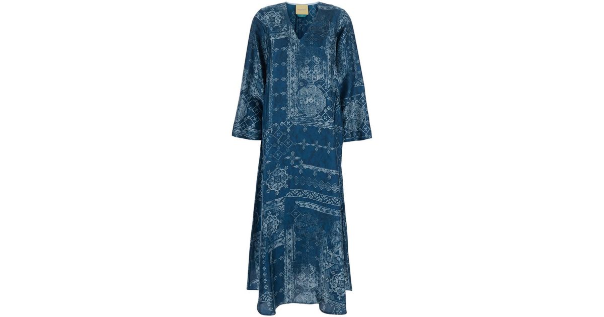 Momoní Long Dress 'Garcia' With V-Neck And All-Over Print in Blue | Lyst UK