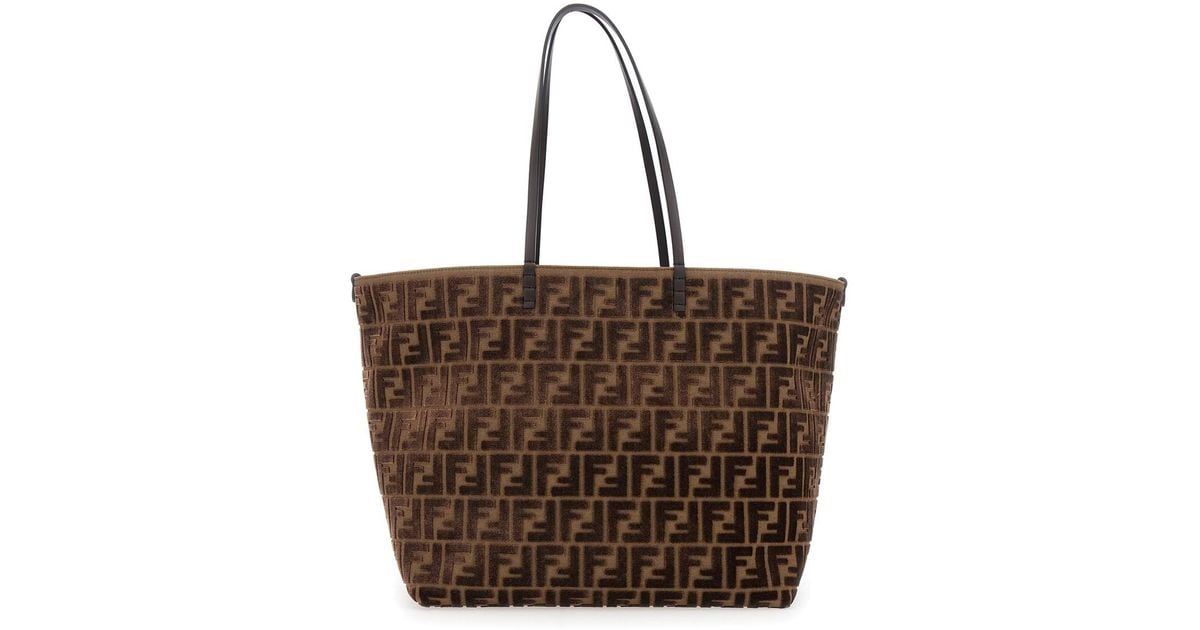 Fendi 'Roll Large' Shopper With All-Over Ff Motif in Brown | Lyst UK