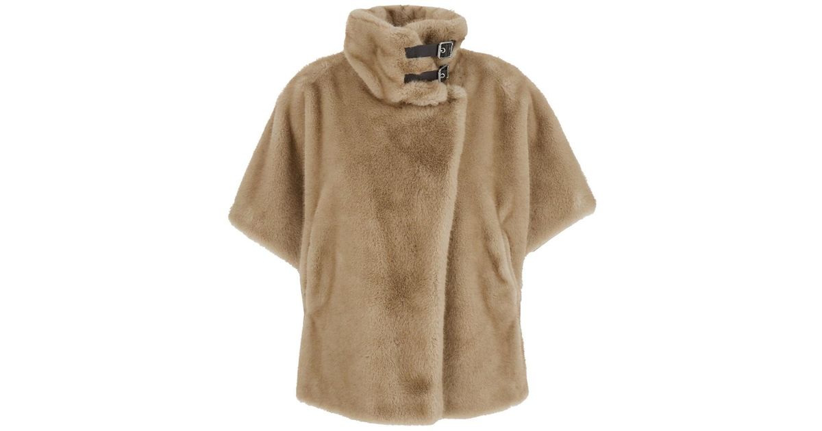 Pinko High Collar Hood With Strap Closure in Natural | Lyst UK