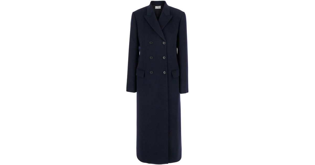 The Row 'Woody' Double-Breasted Coat With Peak Revers in Blue | Lyst