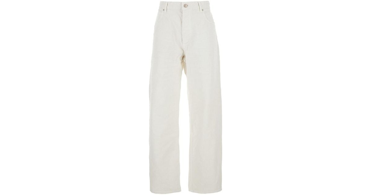Balenciaga Five Pocket Jeans With Ripped Hem in White | Lyst