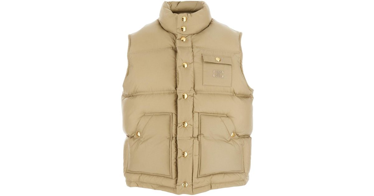 Celine Down Jacket With Triomphe Logo On Front in Natural | Lyst UK