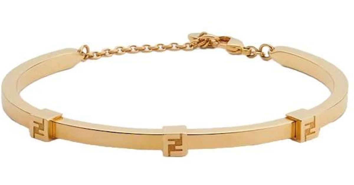 Fendi Rigid Bracelet With Claw Clasp And Bronze Logo Plate For in White ...