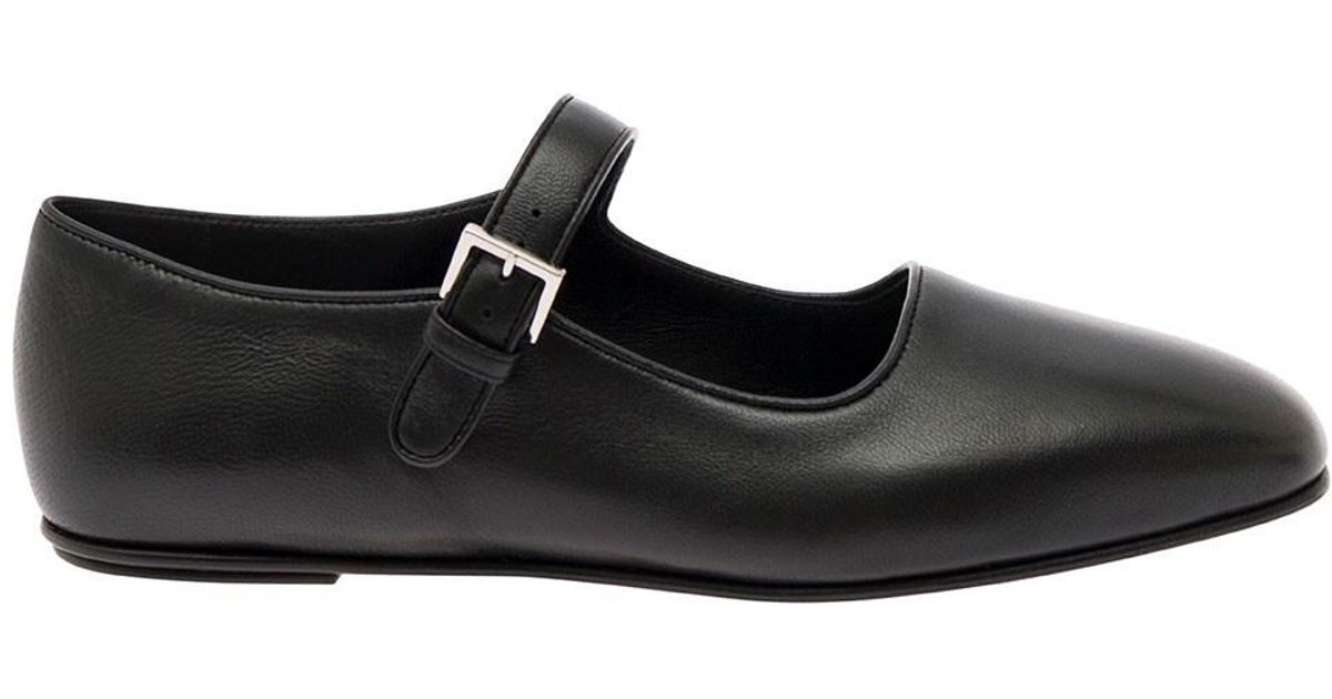 The Row 'Ava' Ballet Flats With Straps in Black | Lyst