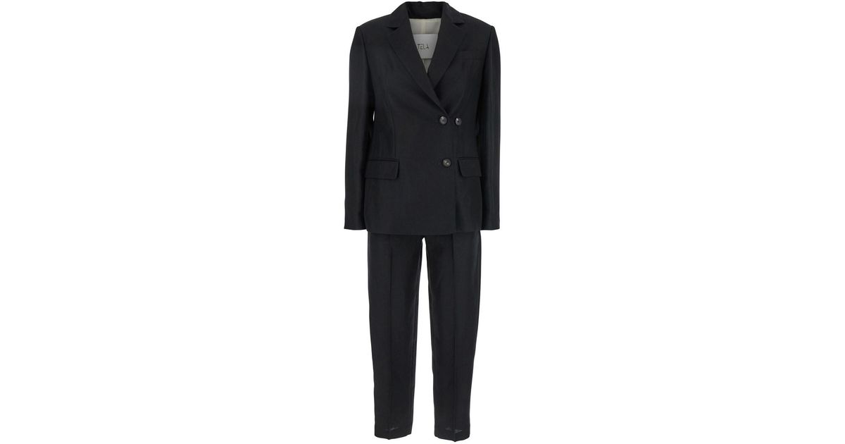Tela Double-Breasted Suit With Notched Revers in Black | Lyst