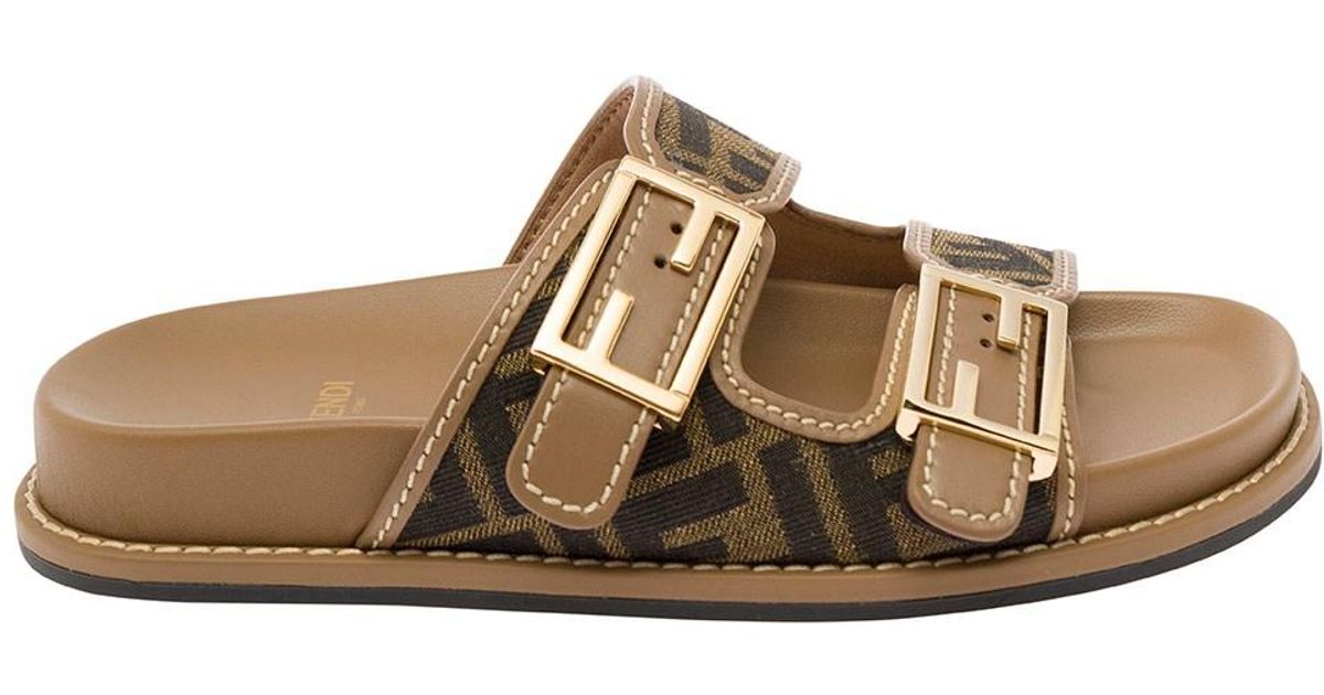Fendi Slide With Double Buckles With Logo in Brown | Lyst