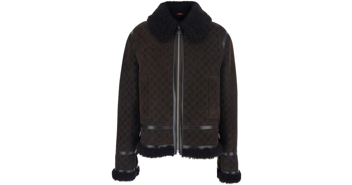 Gucci Gg Shearling Jacket in Black | Lyst UK
