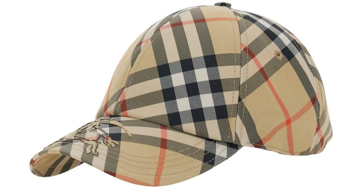 Burberry Baseball Cap With All-Over Check Motif And Ekd Embroidery On ...