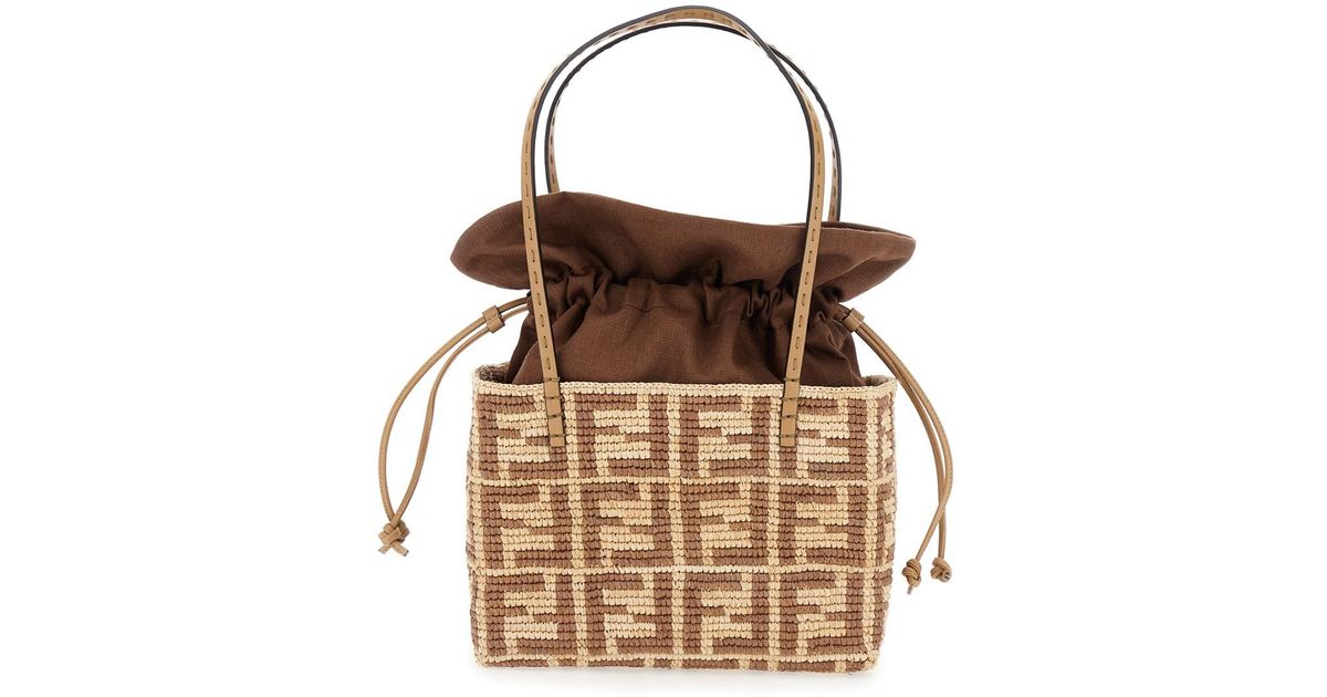Fendi 'Roll' Crochet Small Tote Bag With All-Over Ff Motif in Brown | Lyst