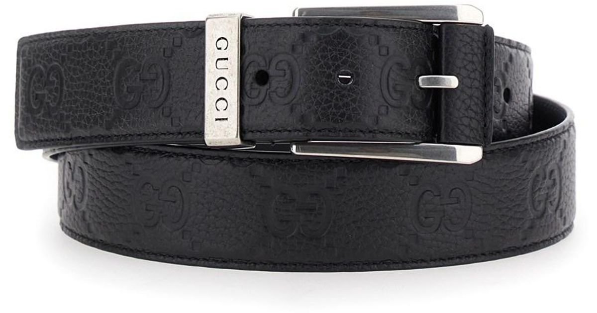 Gucci Belt With Square Buckle And All-Over Embossed Gg Logo in Black ...
