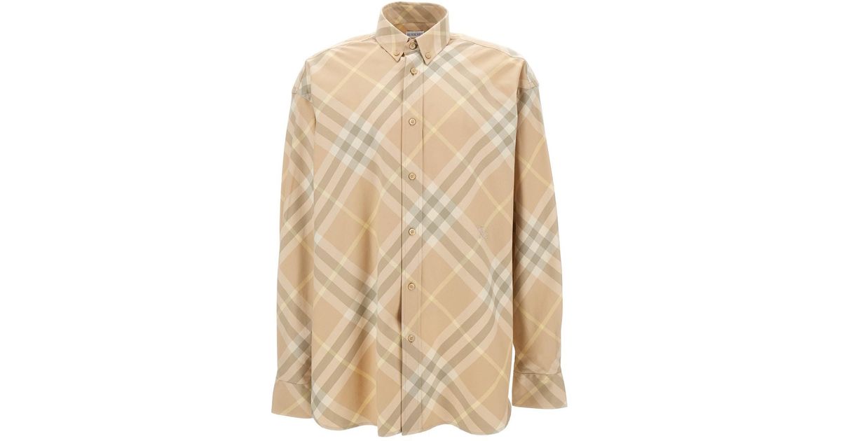 Burberry Shirt With Button-Down Collar And Check Motif in Natural for ...