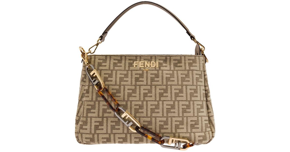Fendi O' Lock Zip Bag With Logo Tapestry Fabric In Cotton And Calf ...