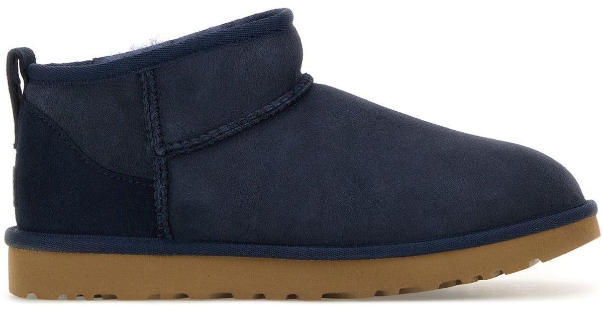 UGG Navy Blue Suede Classic Ultra Mini Ankle Boots | Lyst UK