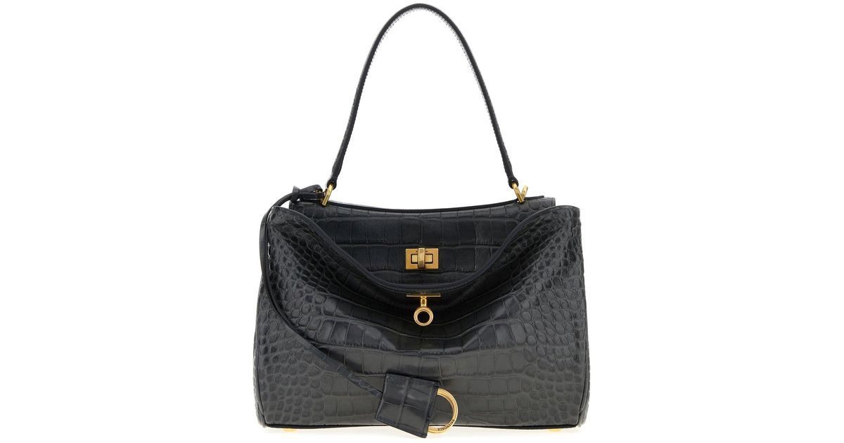 Balenciaga Dark Grey Leather Small Rodeo Handbag in Black | Lyst UK