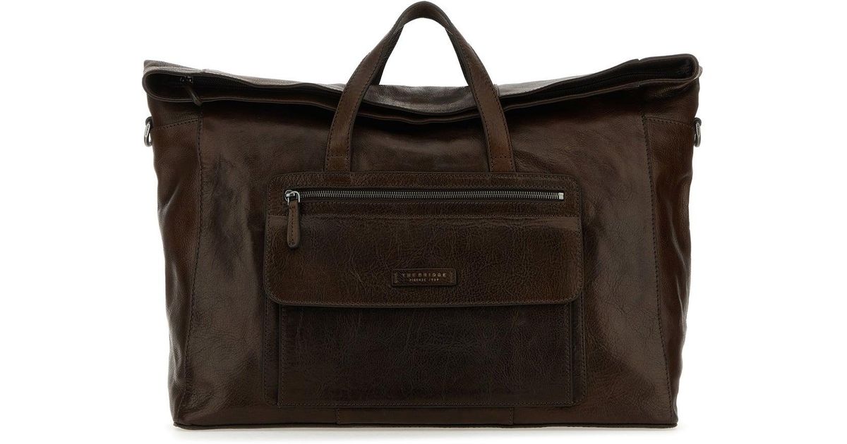 The Bridge Brown Leather Alberto Wild Travel Bag in Black | Lyst