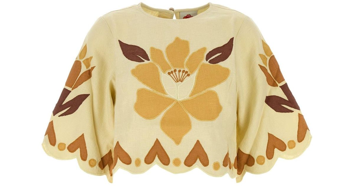 FARM Rio Pastel Yellow Linen Top | Lyst UK